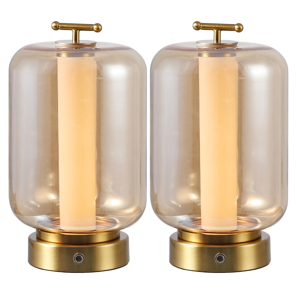 Milou 10.75" Vintage Glam Lantern Rechargeable/Cordless Dimmable Integ ...